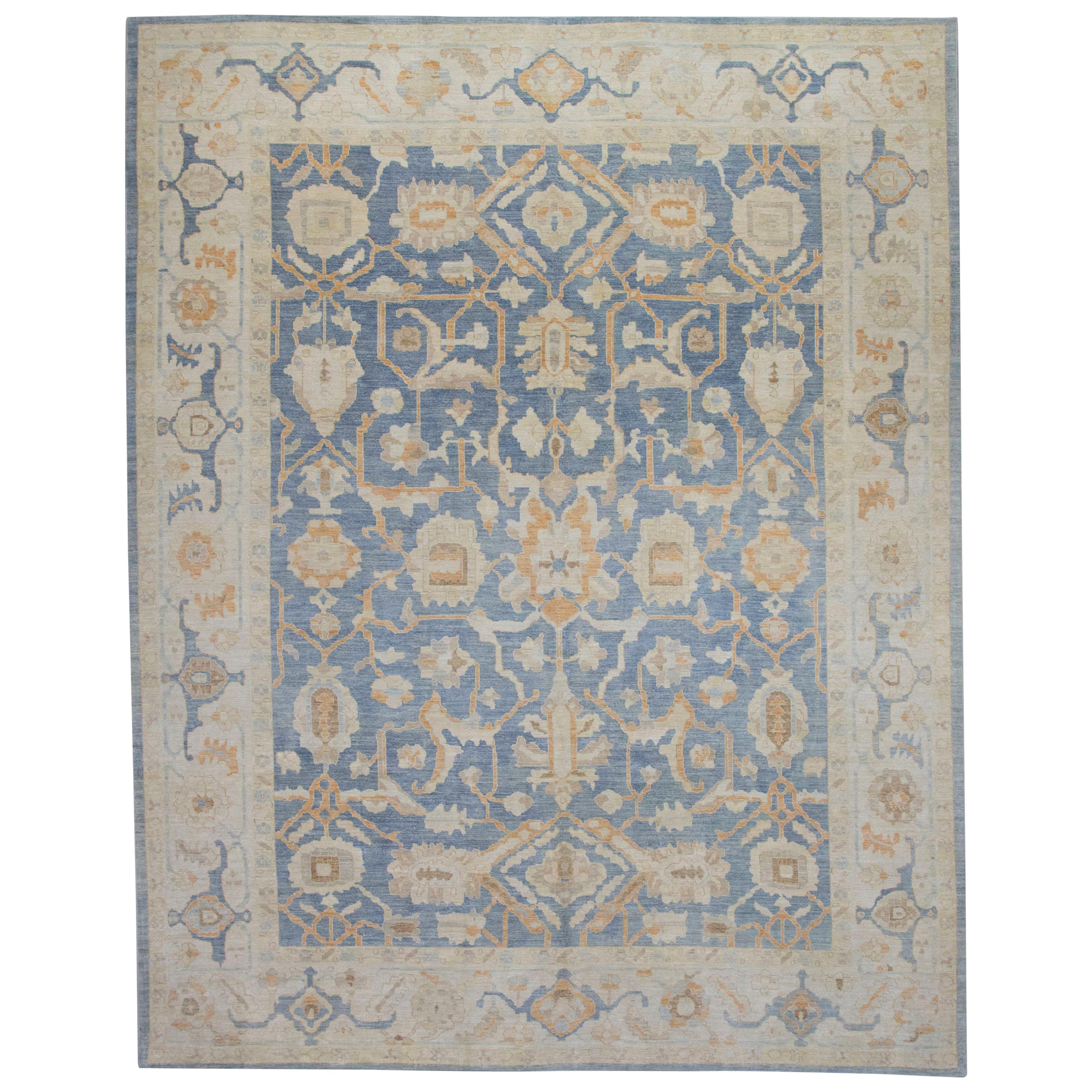 Rug and Kilim’s Classic Oushak Style Rug in Blue with All Over Pattern ...