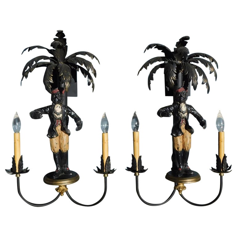 Pair of Italian Cold Painted Tin and Iron Figurative Monkey Wall ...