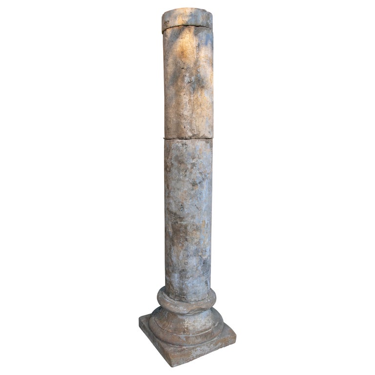 18th Century Spanish Natural Stone Column with Traces of Polychromy For ...