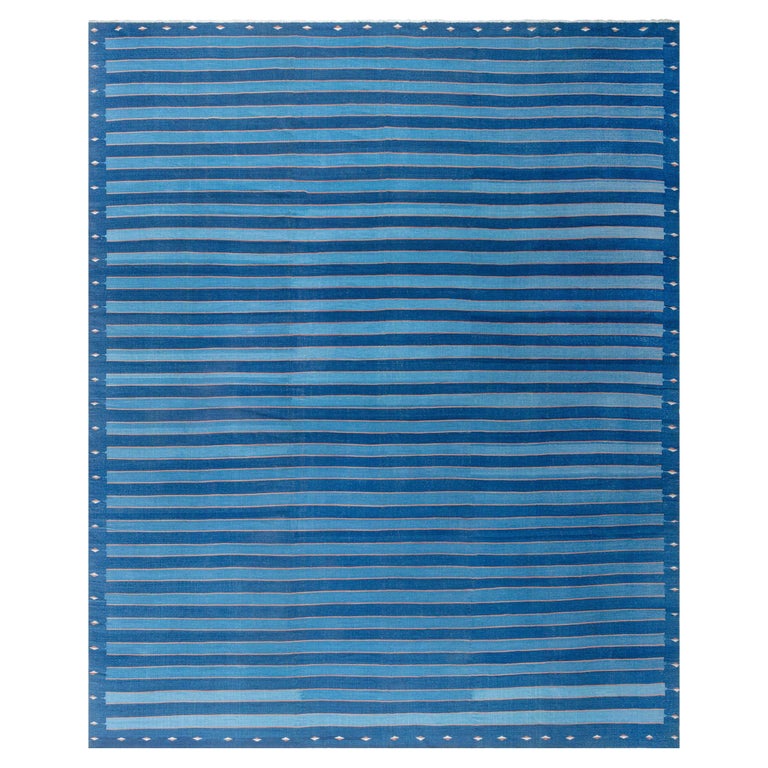 Doris Leslie Blau Collection Vintage Indian Dhurrie Striped Blue Beige ...