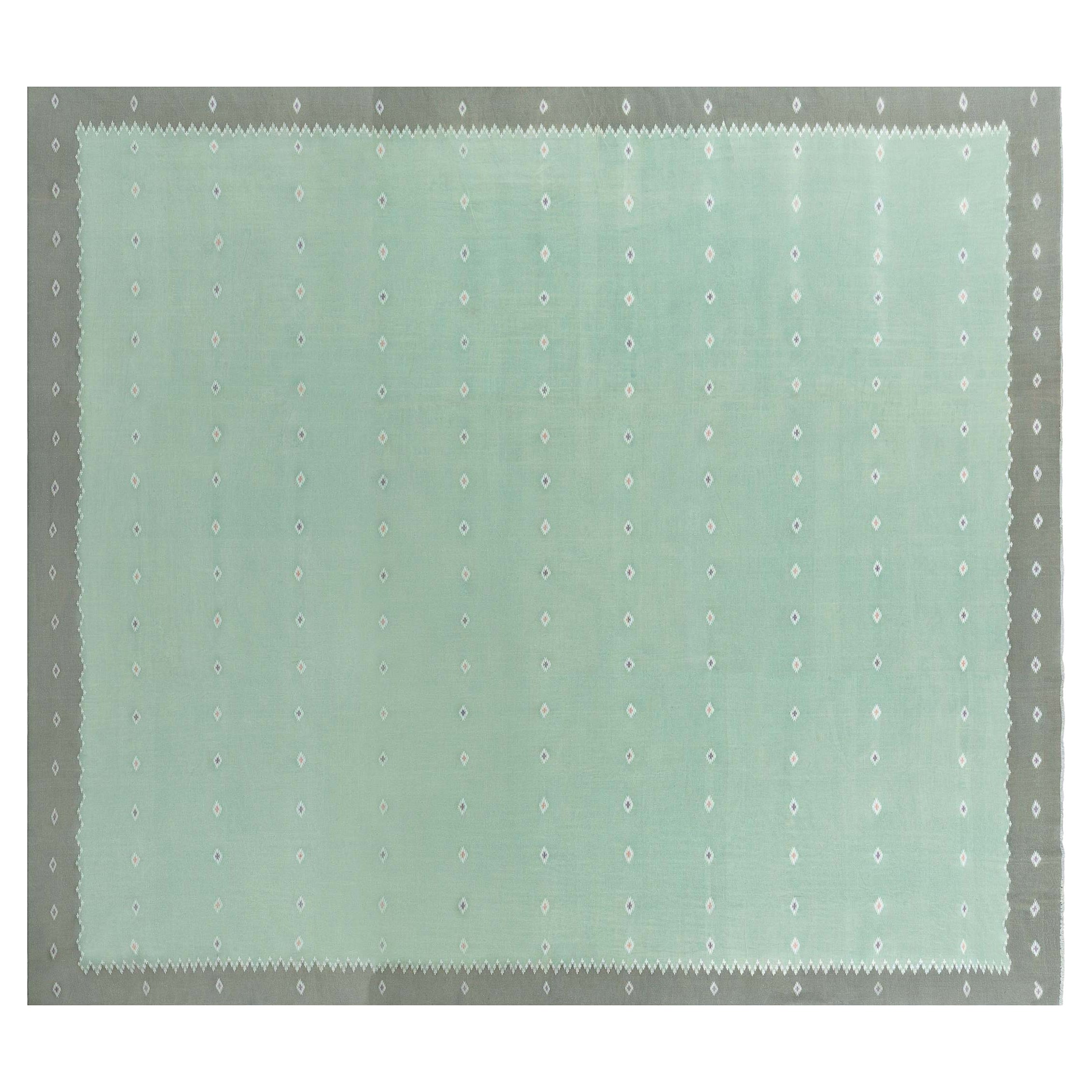 Doris Leslie Blau Collection Vintage Indian Dhurrie Green Beige Rug For ...