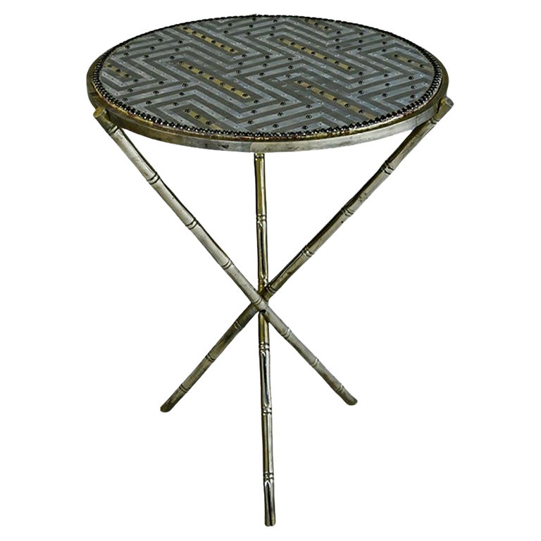Contemporary Valentina Giovando Side Table Brass Wood Fabric Gold ...