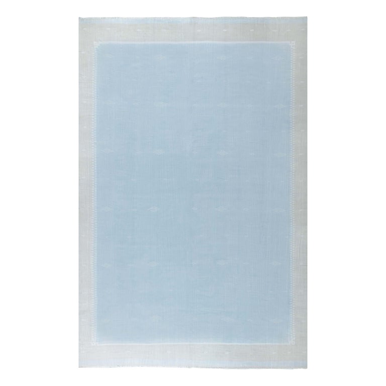 Vintage Indian Dhurrie Blue Taupe Rug For Sale at 1stDibs