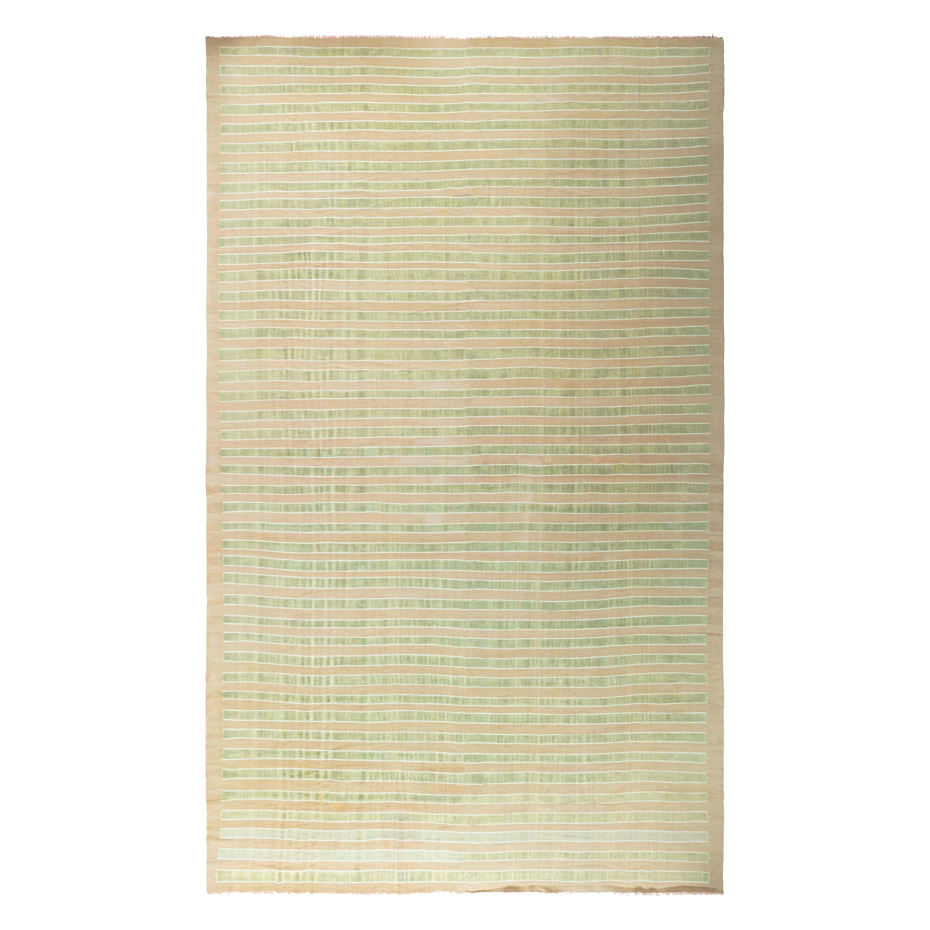 Doris Leslie Blau Collection Vintage Indian Dhurrie Green Beige Rug For ...