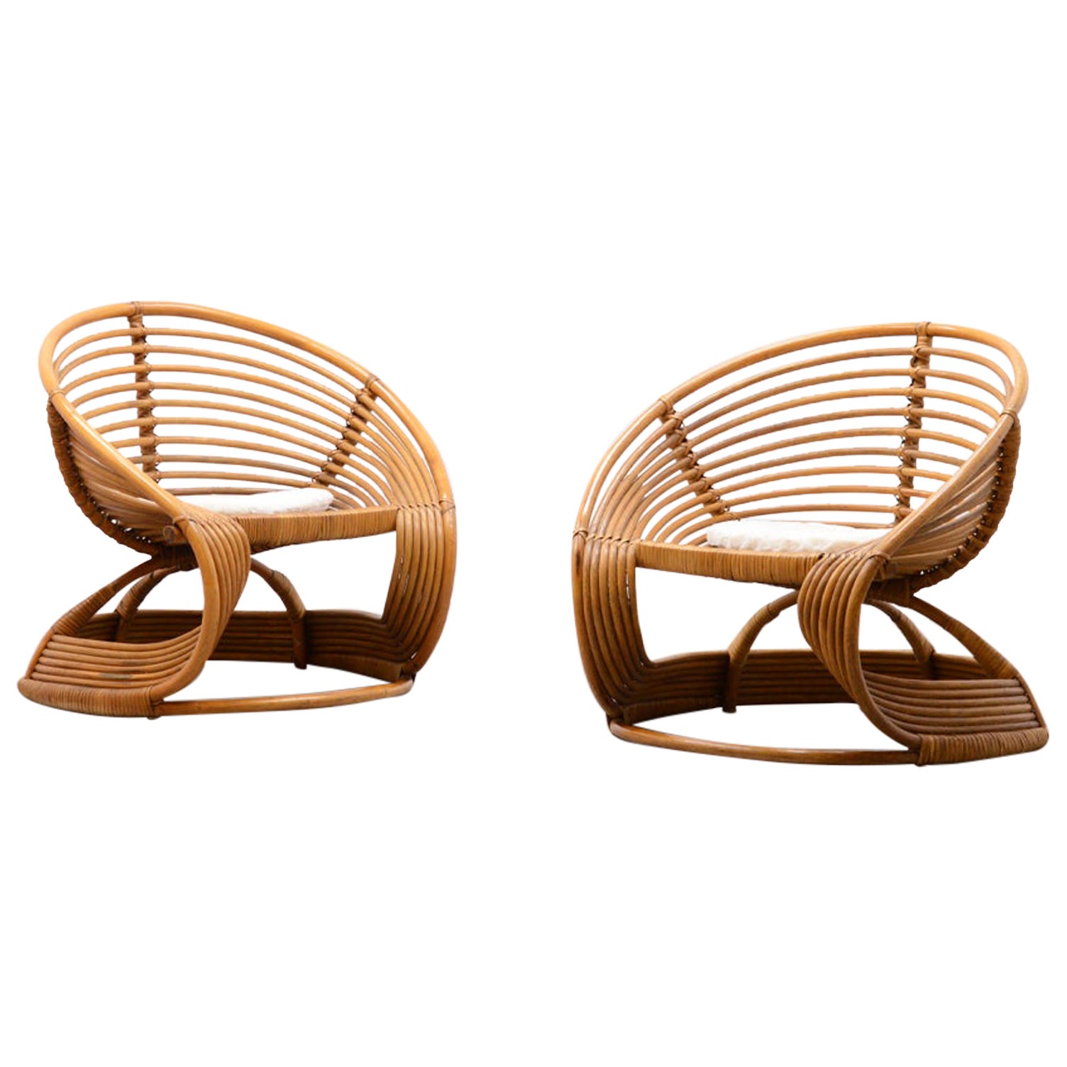 Set of 2 Rattan Hand Made Lounge Chairs, Italy, 60s at 1stDibs
