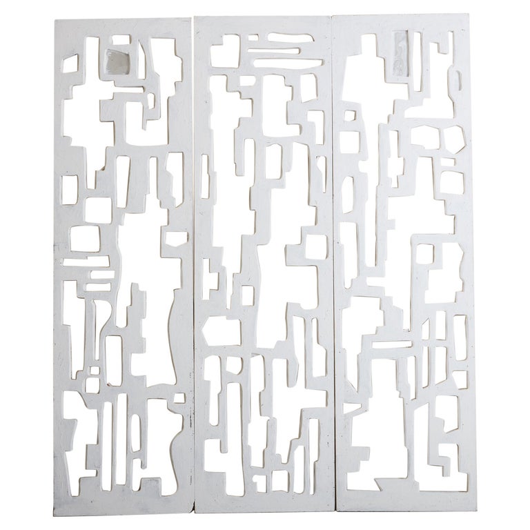 Abstract Wood Triptych with Geometric Cutouts, France 20th Century For ...