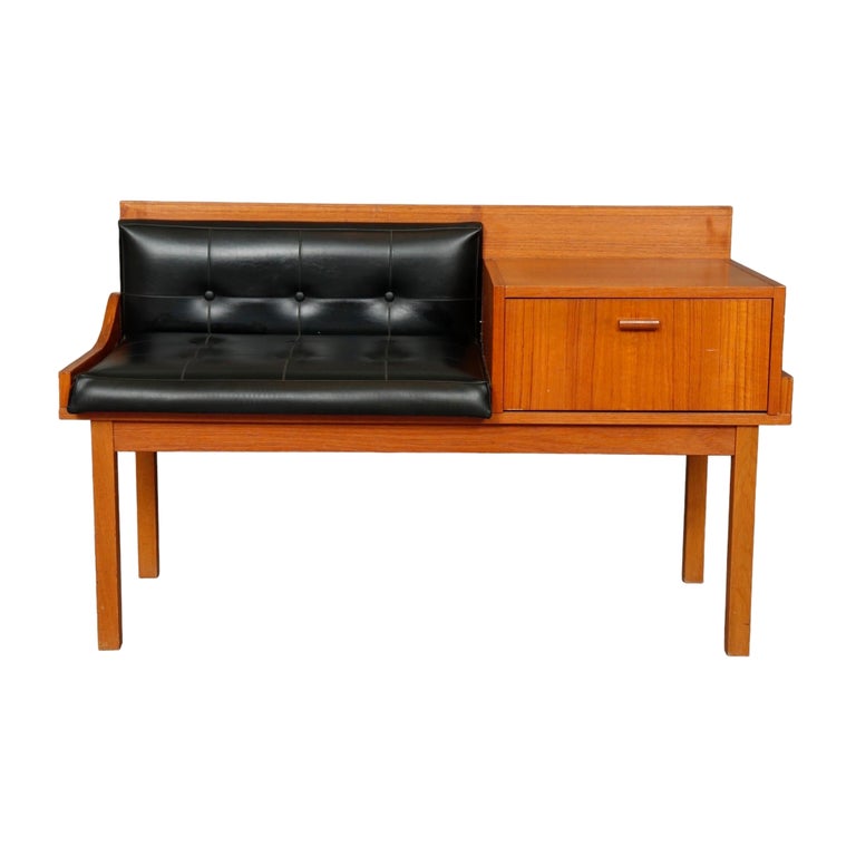 1960’s Mid Century Teak and Faux Leather Hall Bench at 1stDibs
