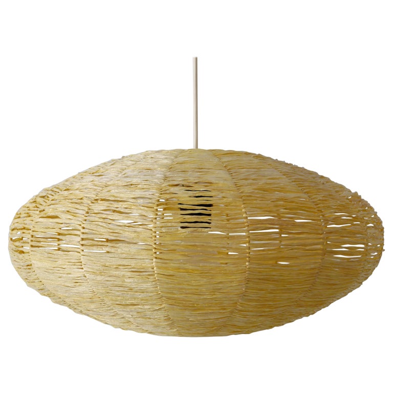 Large Mid-Century Modern Raffia Bast Pendant Lamp or Hanging Light ...