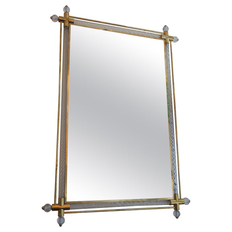 Twisted Murano Glass and Brass Mirror For Sale at 1stDibs