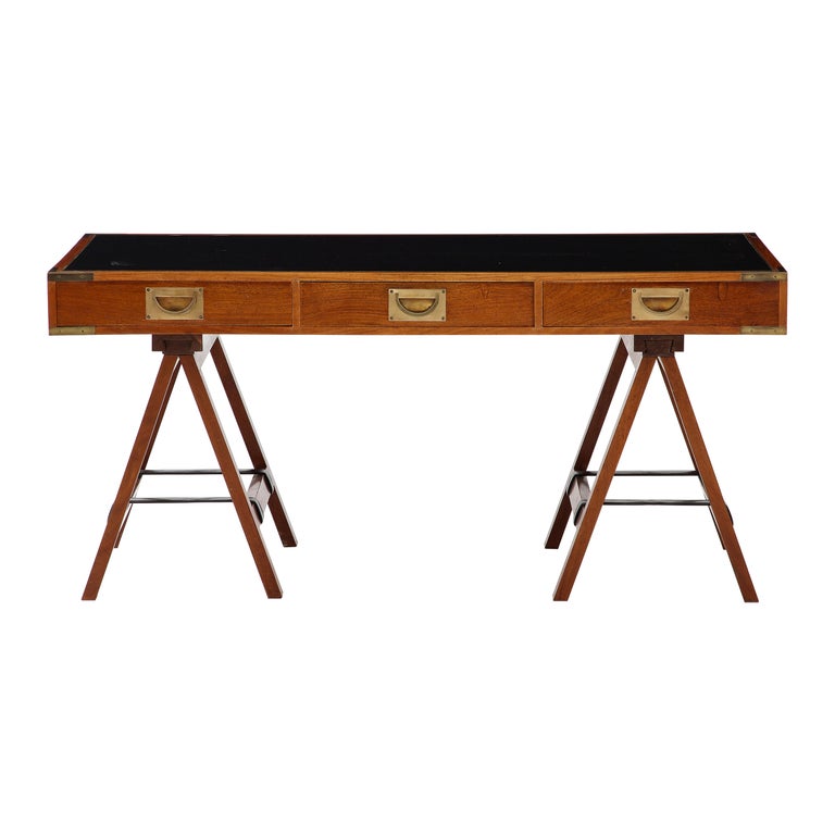 Mahogany Campaign Style Desk For Sale at 1stDibs