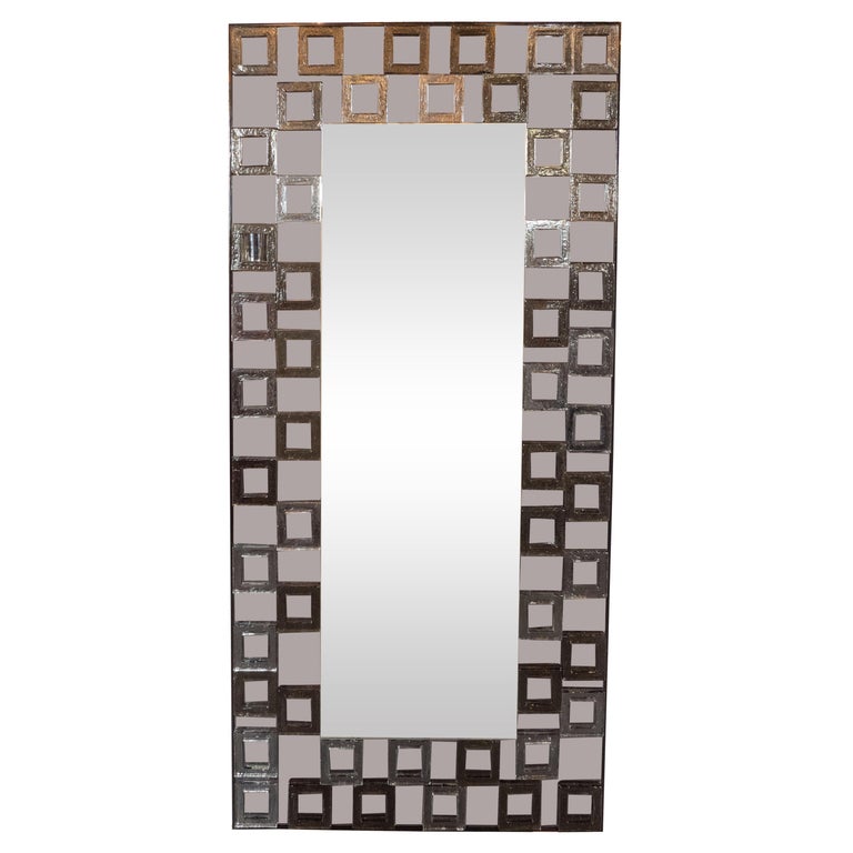 Modernist Handblown Murano Smoked Mirror with Repeating Square Motifs ...