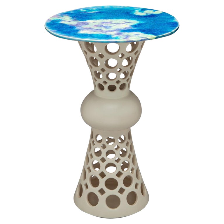 Pierced Ceramic Segmented Hour Glass Side Table, Lavender/Turquoise For ...