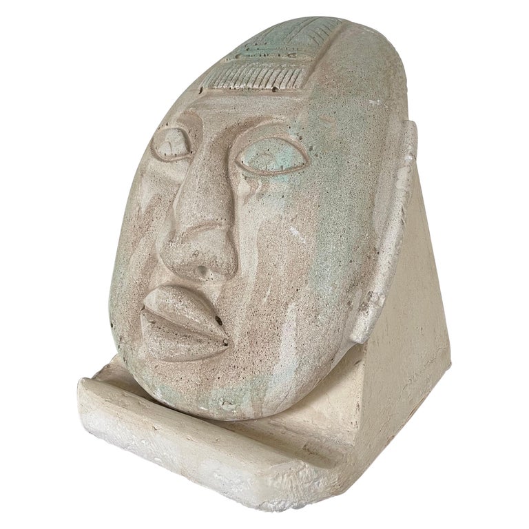 Postmodern Plaster Face Sculpture on Stand For Sale at 1stDibs