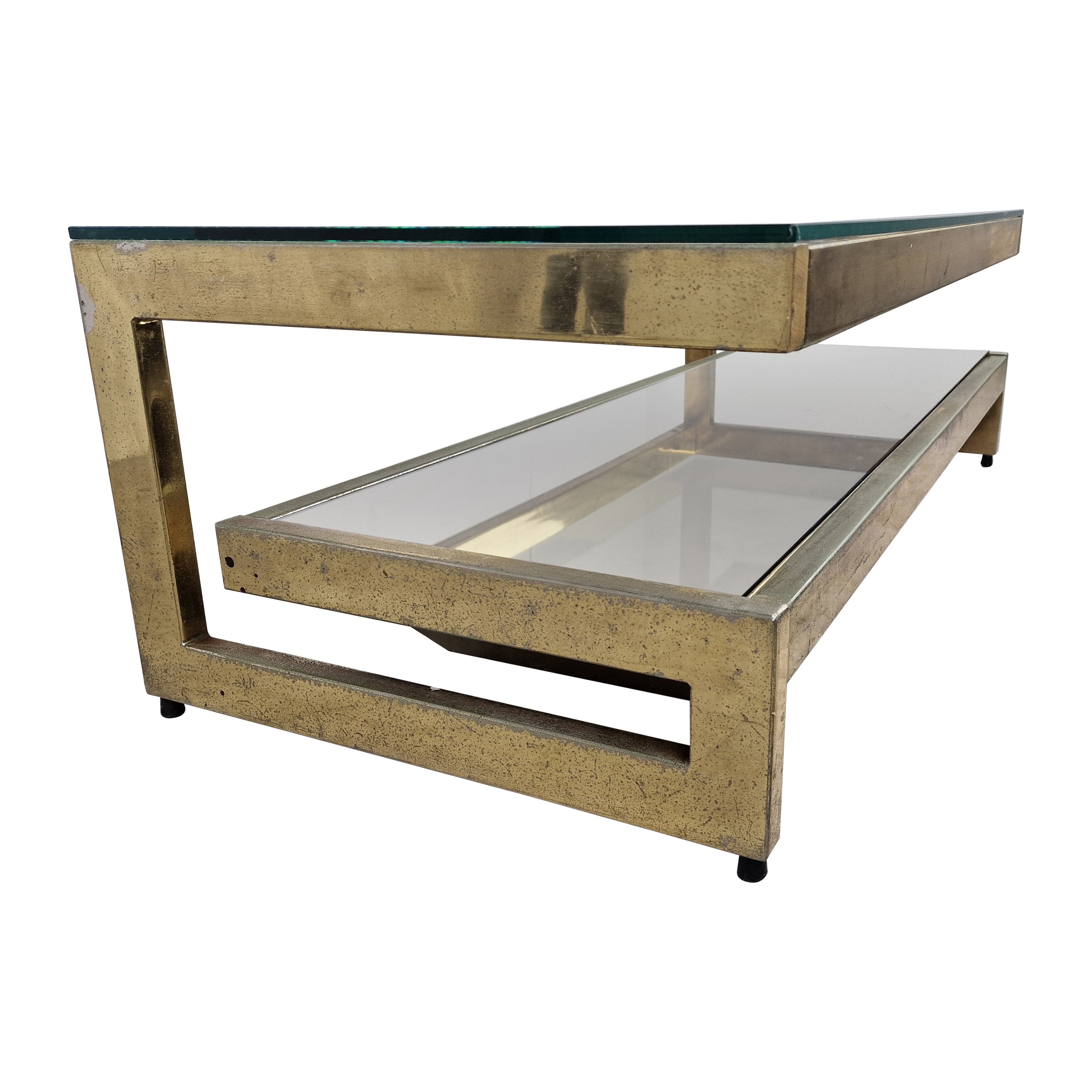 1970s Travertine Two Tier Triangular Coffee Table at 1stDibs