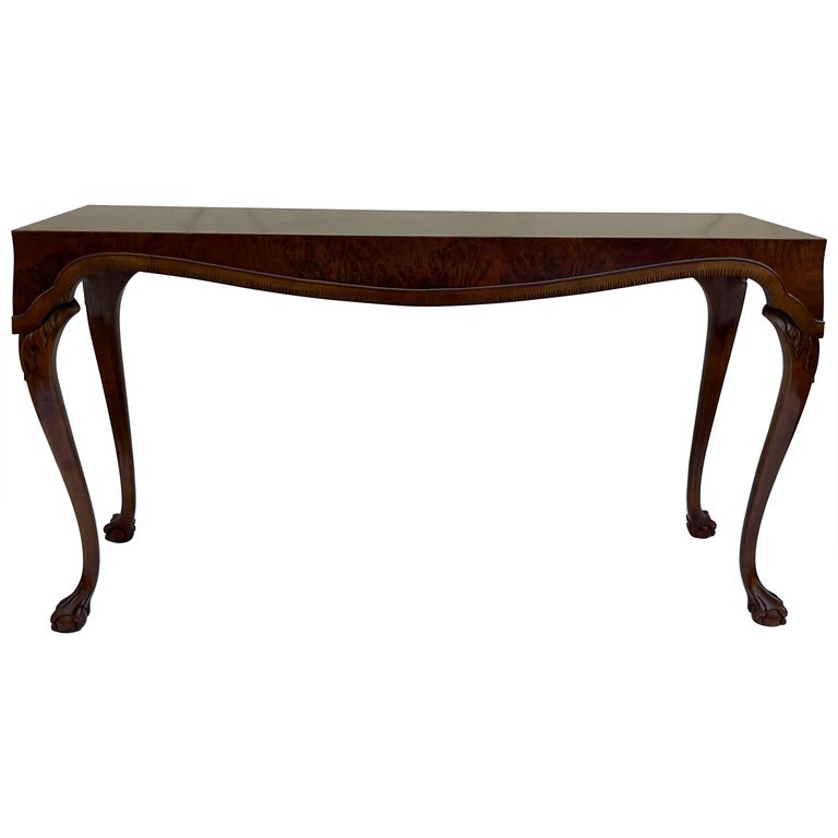 1970s Italian Burl Top Console w/ Ball and Claw Feet For Sale at 1stDibs