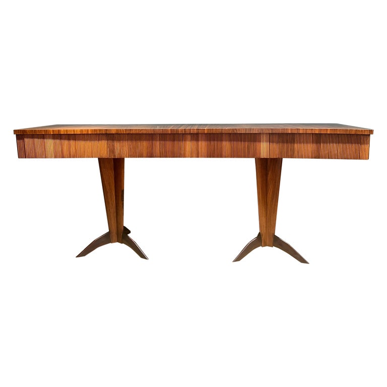 Large 4 Drawers Reeded Walnut Console Table at 1stDibs