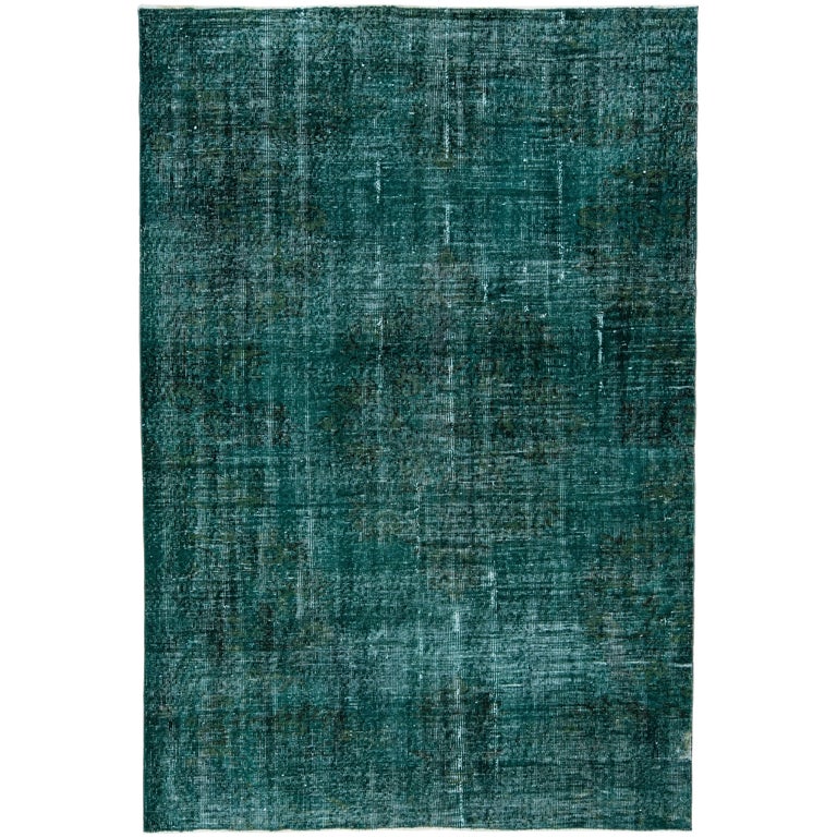 Vintage Persian Overdyed Handmade Allover Green Scatter Wool Rug For Sale at 1stDibs