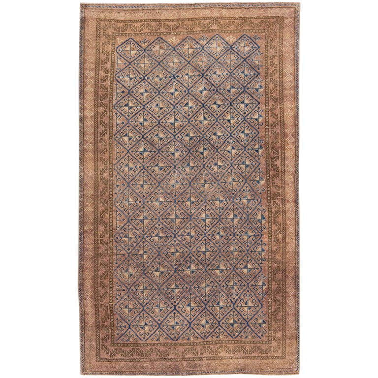 Antique Turkmen Brown Handmade Persian Wool Rug with Gul Design For ...