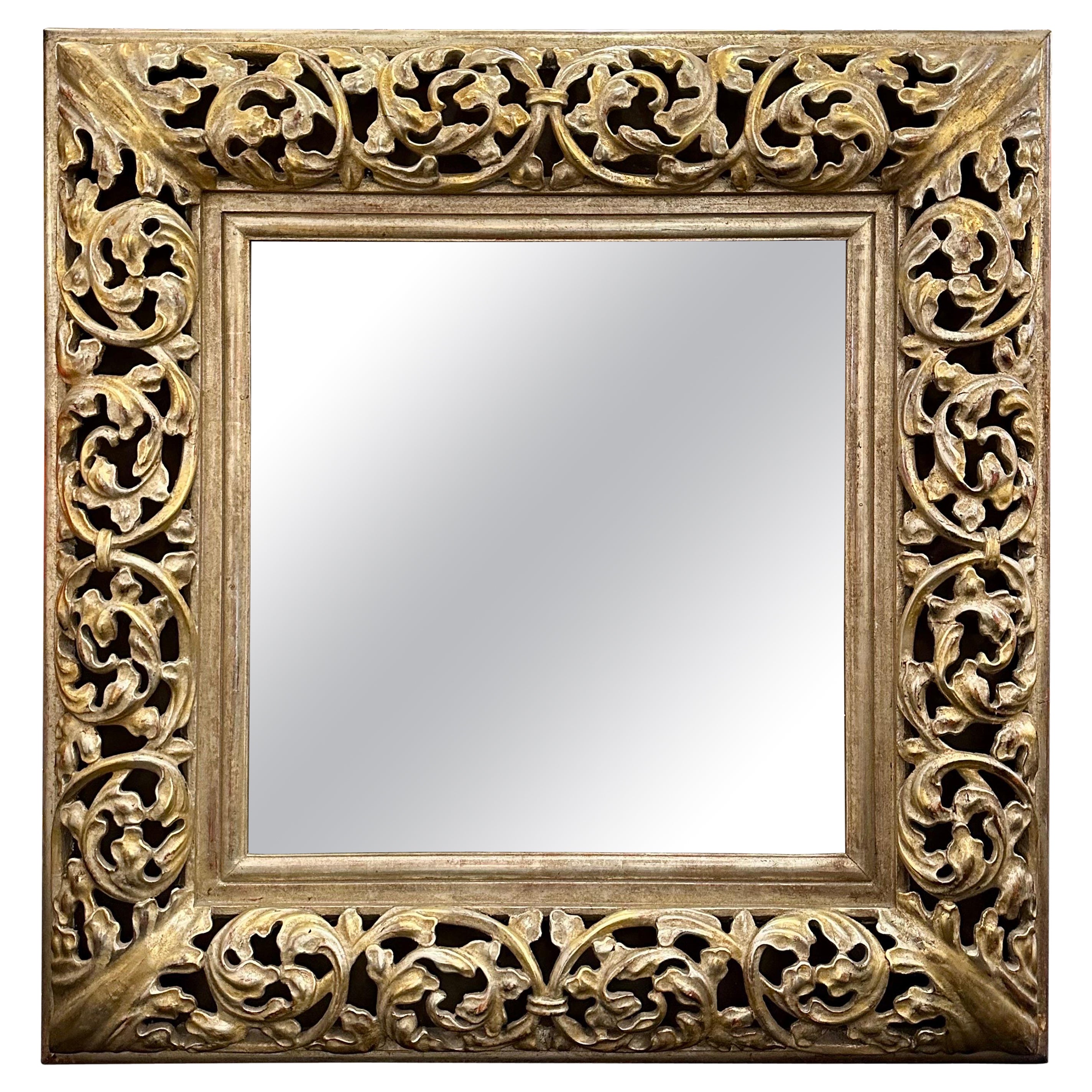 Elaborately Carved Polychrome Wood Frame and Mirror at 1stDibs