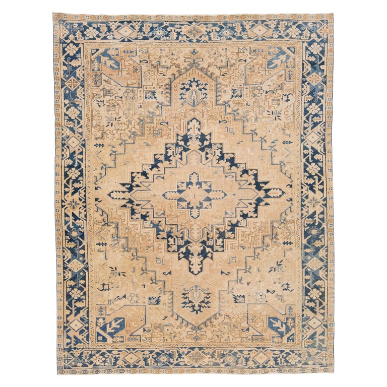 Tan Antique Persian Heriz Handmade Wool Rug with Medallion Design For ...