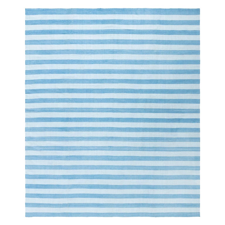 Vintage Indian Dhurrie Striped Blue Rug by Doris Leslie Blau For Sale ...