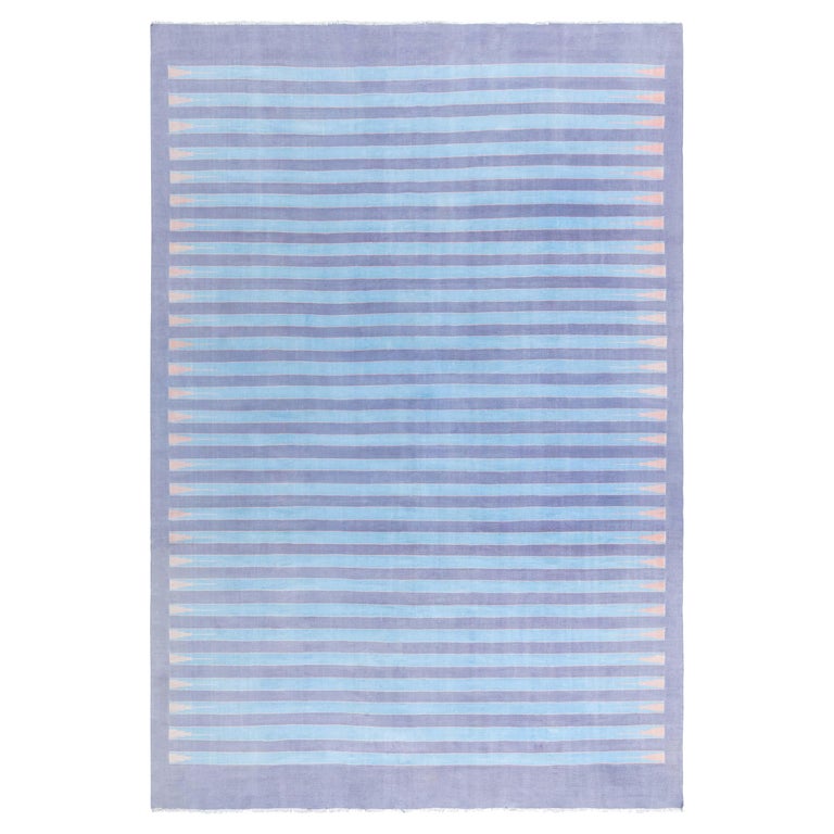 Doris Leslie Blau Collection Vintage Indian Dhurrie Striped Blue Purple ...