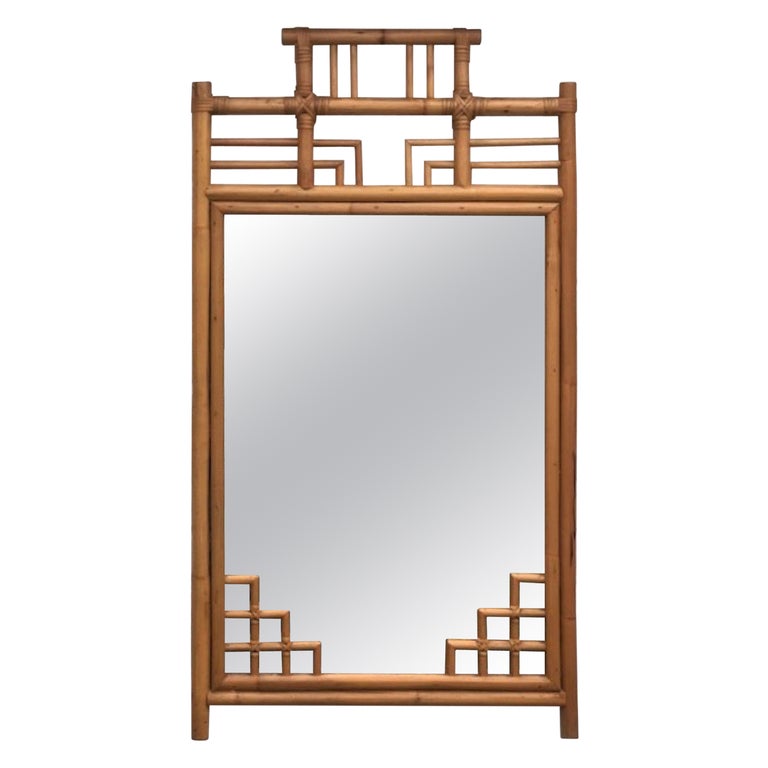 Mid Century Rattan Chinese Chippendale Style Rectangular Wall Mirror ...