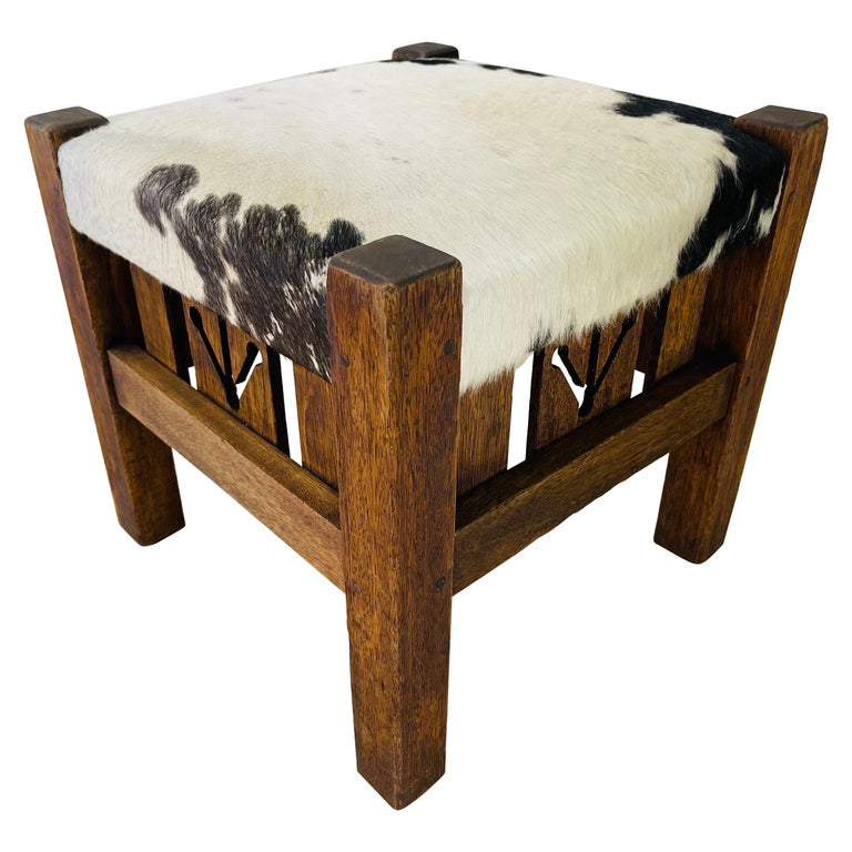 Mission Oak Footstool With Cowhide For Sale at 1stDibs