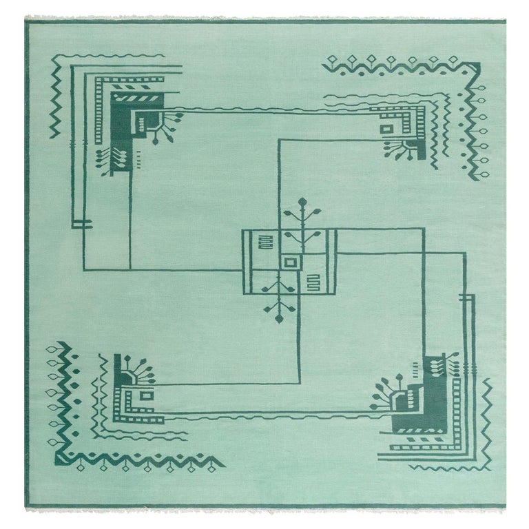 Vintage Indian Dhurrie Green Rug by Doris Leslie Blau For Sale at 1stDibs