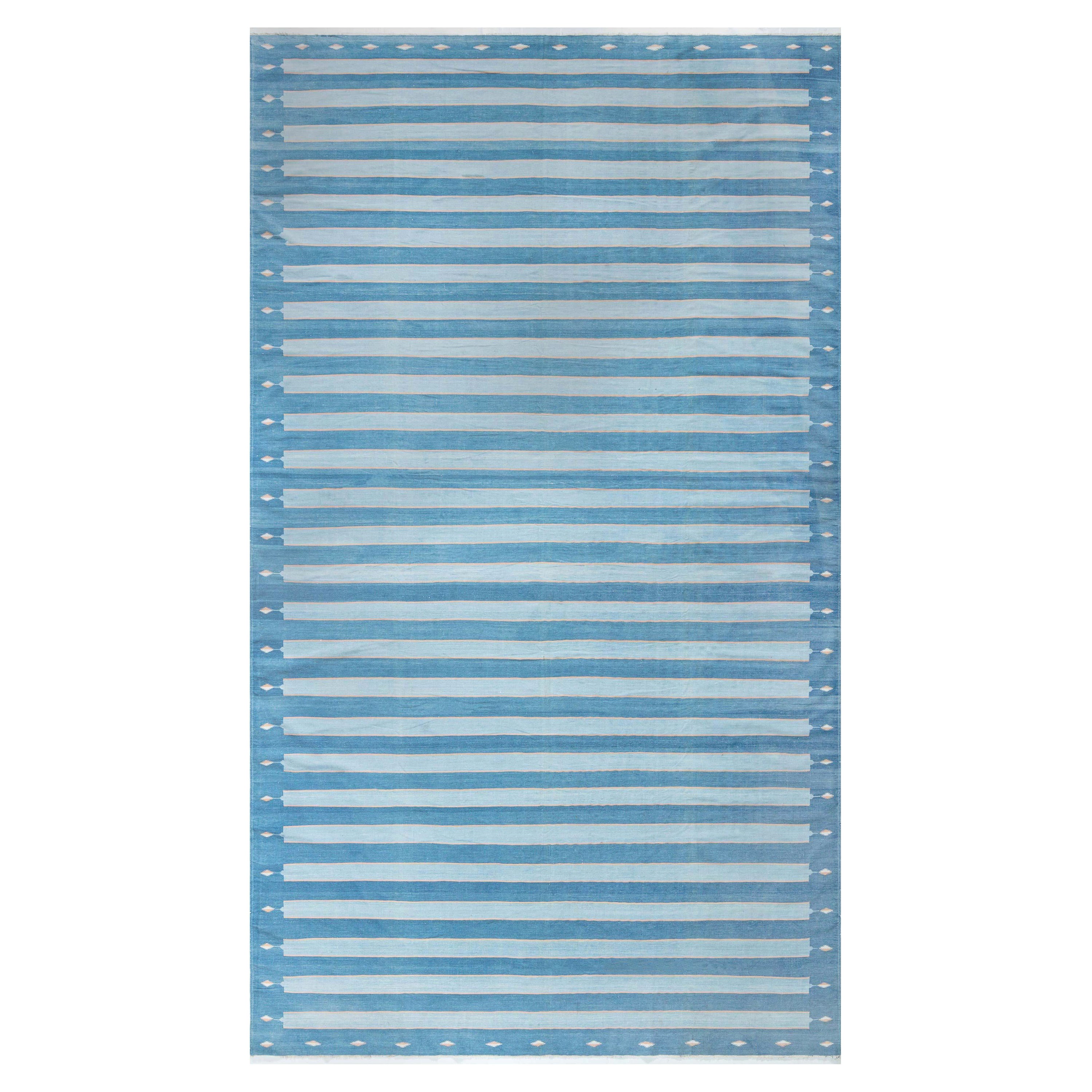 Vintage Indian Dhurrie Striped Blue Rug by Doris Leslie Blau For Sale ...
