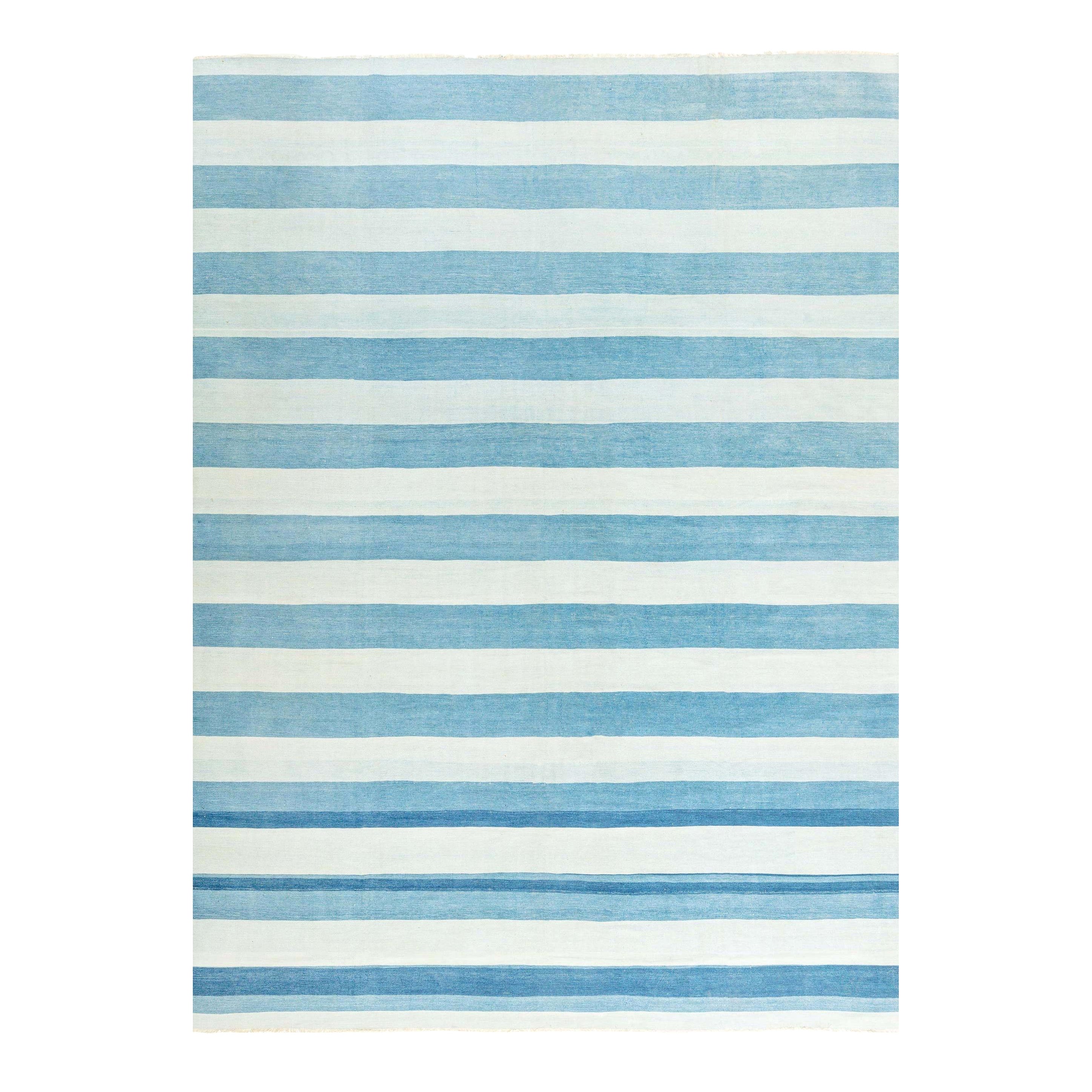 Doris Leslie Blau Collection Vintage Indian Dhurrie Striped Blue Beige ...