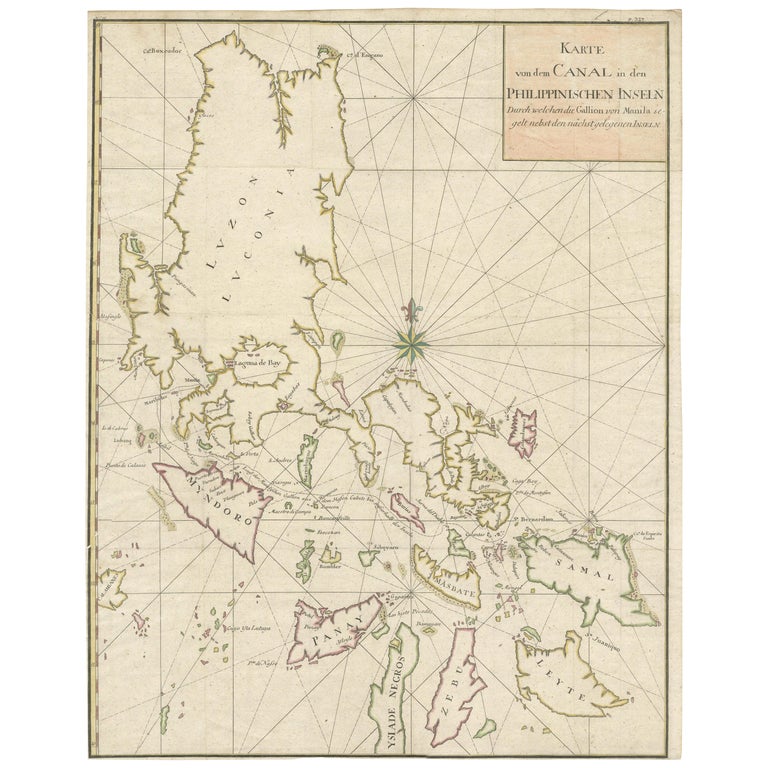 Large German Chart of the Islands of the Philippines with Hand-Colored ...