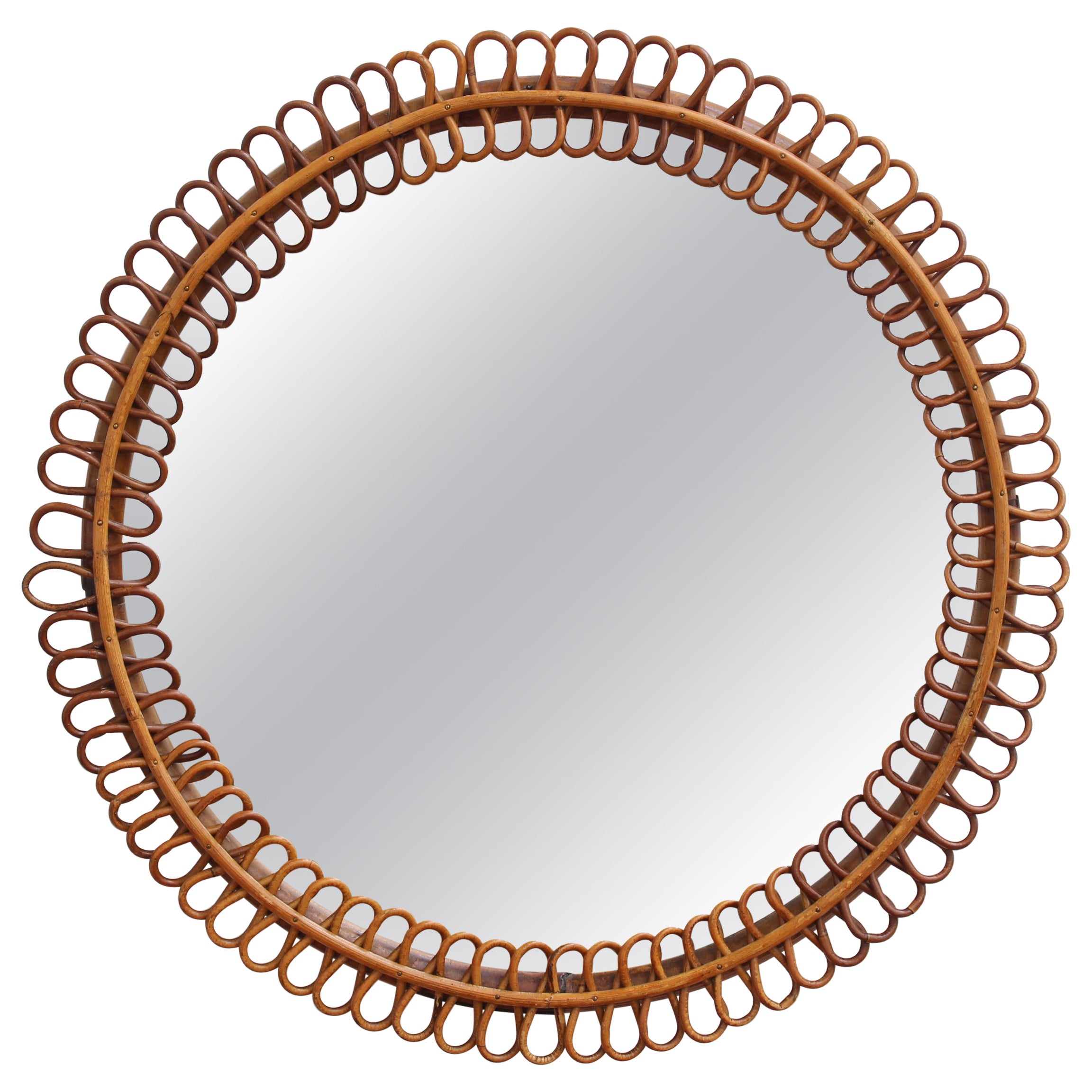 Midcentury Italian Rattan Round Wall Mirror, circa 1960s at 1stDibs