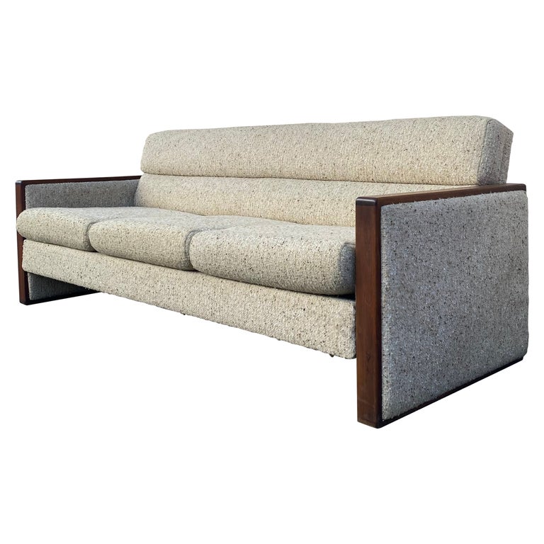 1960s Mid-Century Modern Three-Seat Walnut Case Sofa in Nubby Oatmeal ...