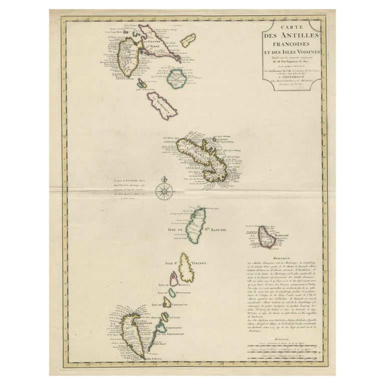 Detailed Antique Map of the Windward Islands in the Caribbean For Sale ...