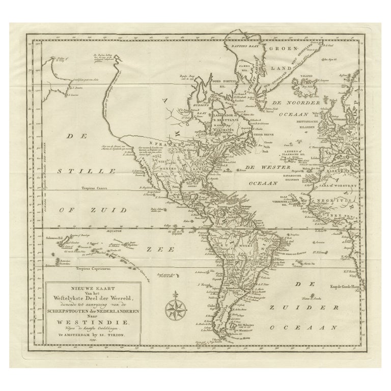 Interesting and Decorative Dutch Antique Map of the Americas For Sale ...