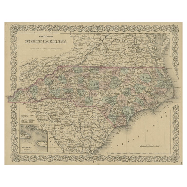 Very Detailed Old Map of North Carolina, United States For Sale at 1stDibs