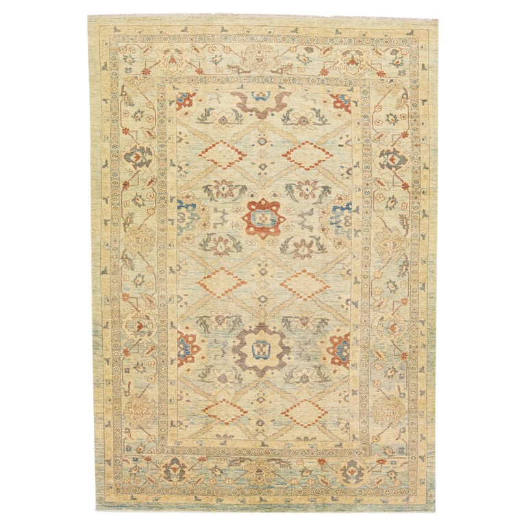 Modern Indian Handmade Beige Wool Rug with Geometric Motif For Sale at ...