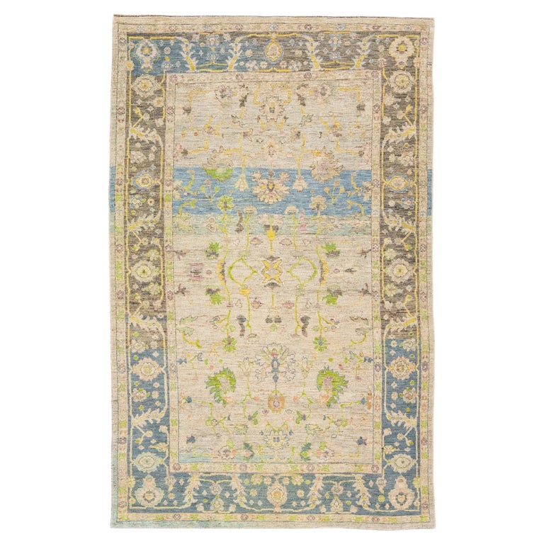 Modern Turkish Oushak Handmade Beige Wool Rug With Floral Pattern For ...