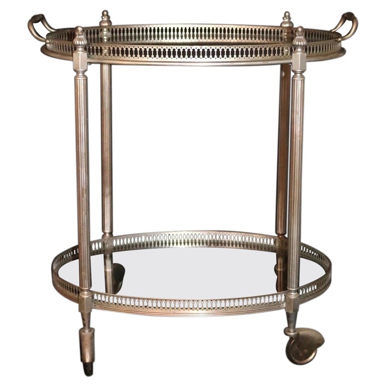 Wonderful French Nickel Plated Two-Tier Glass Top Bar Cart Gallery Tray ...