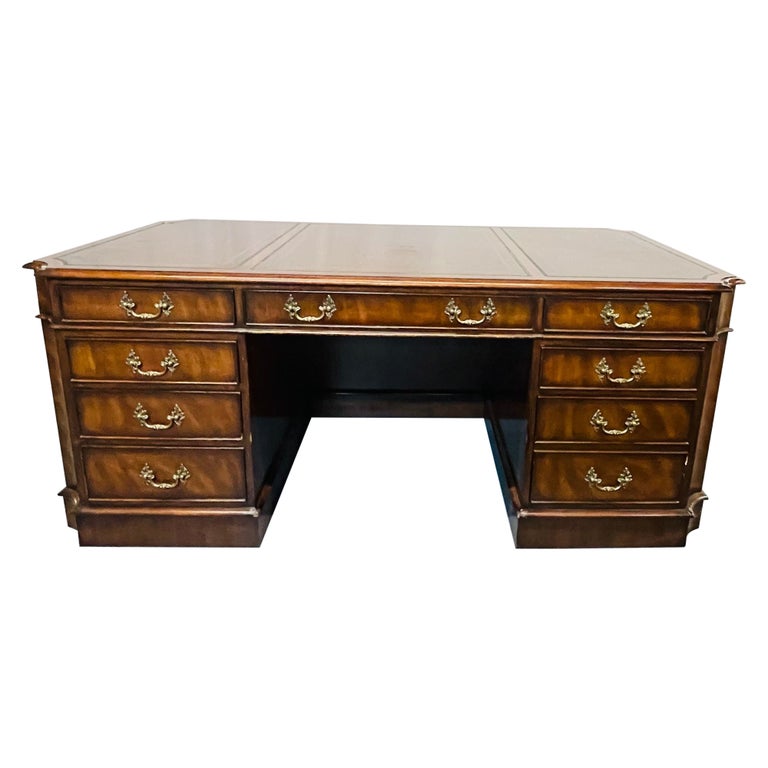 Fine Georgian Style Partners Desk, Executive Desk, Tooled Leather Top ...