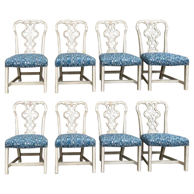 Mid-Century Painted Chinese Chippendale Style Dining Chairs in Faux ...