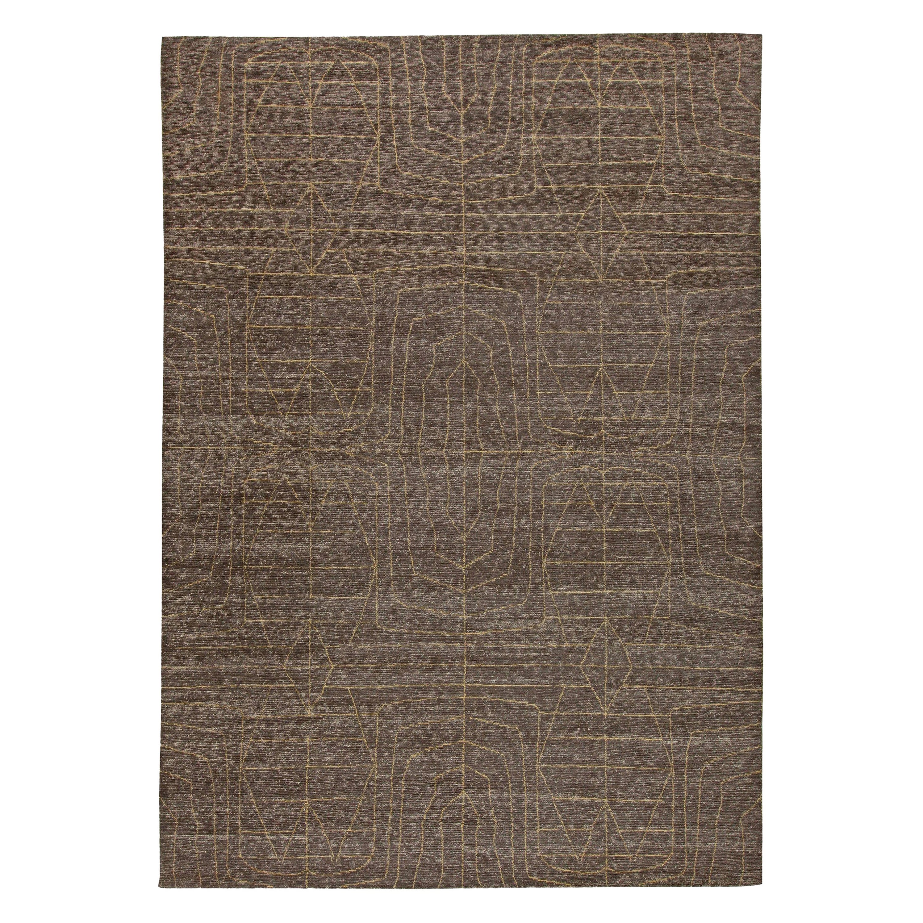 Modern Moroccan Handmade Charcoal Wool Rug with Tribal Design For Sale ...