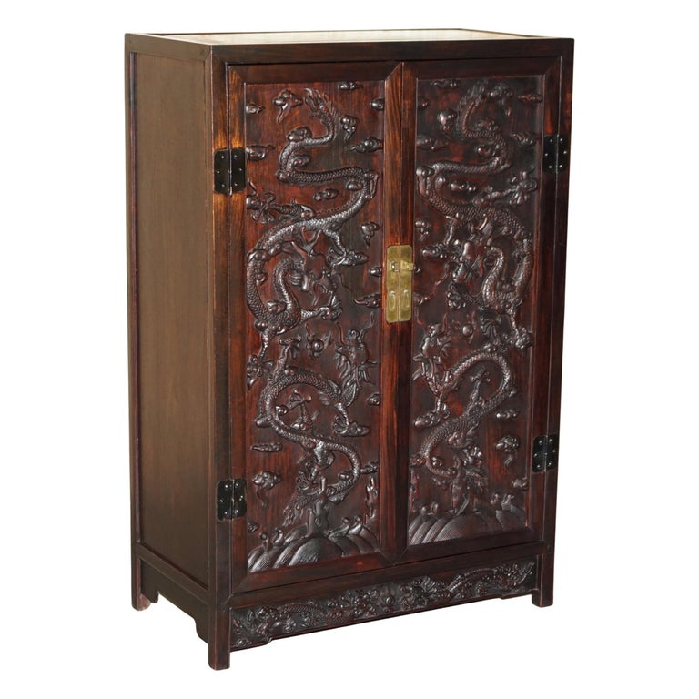 ANTIQUE 1880 CHiNESE DRAGON CARVED HONGMU SIJIANGUI COMPOUND CABINET ...