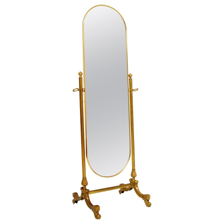 Antique French Brass Cheval Mirror at 1stDibs
