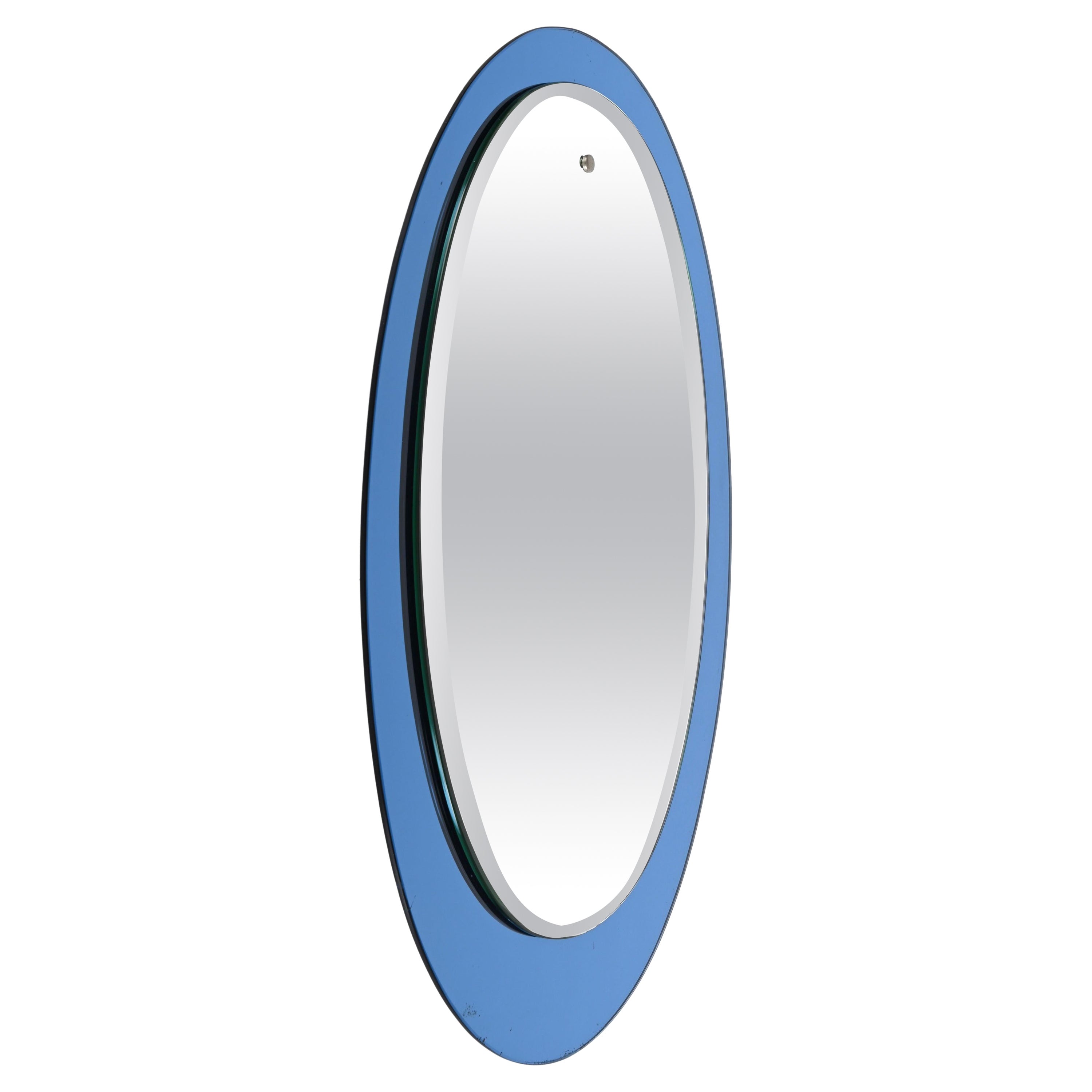 Cristal Art Midcentury Oval Wall Mirror with Blue Glass Frame, Italy ...
