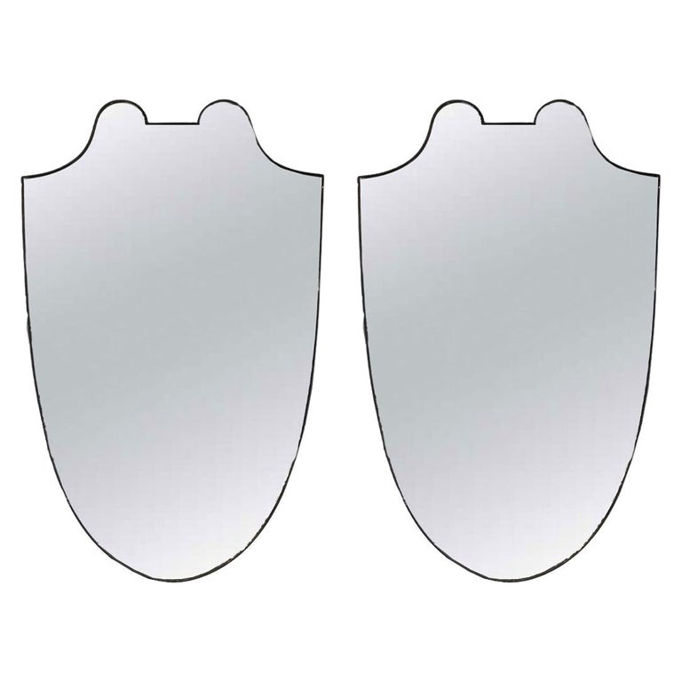 Pair of Large Brass Italian Shield Mirrors For Sale at 1stDibs