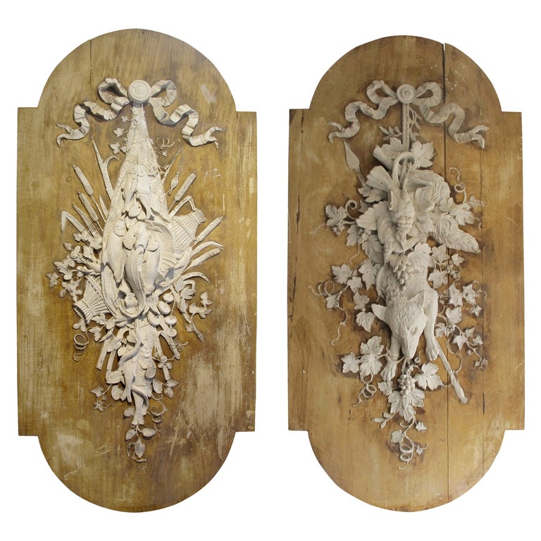 Pair of Large 19th Century French Nature Morte Still Life Stucco Relief ...