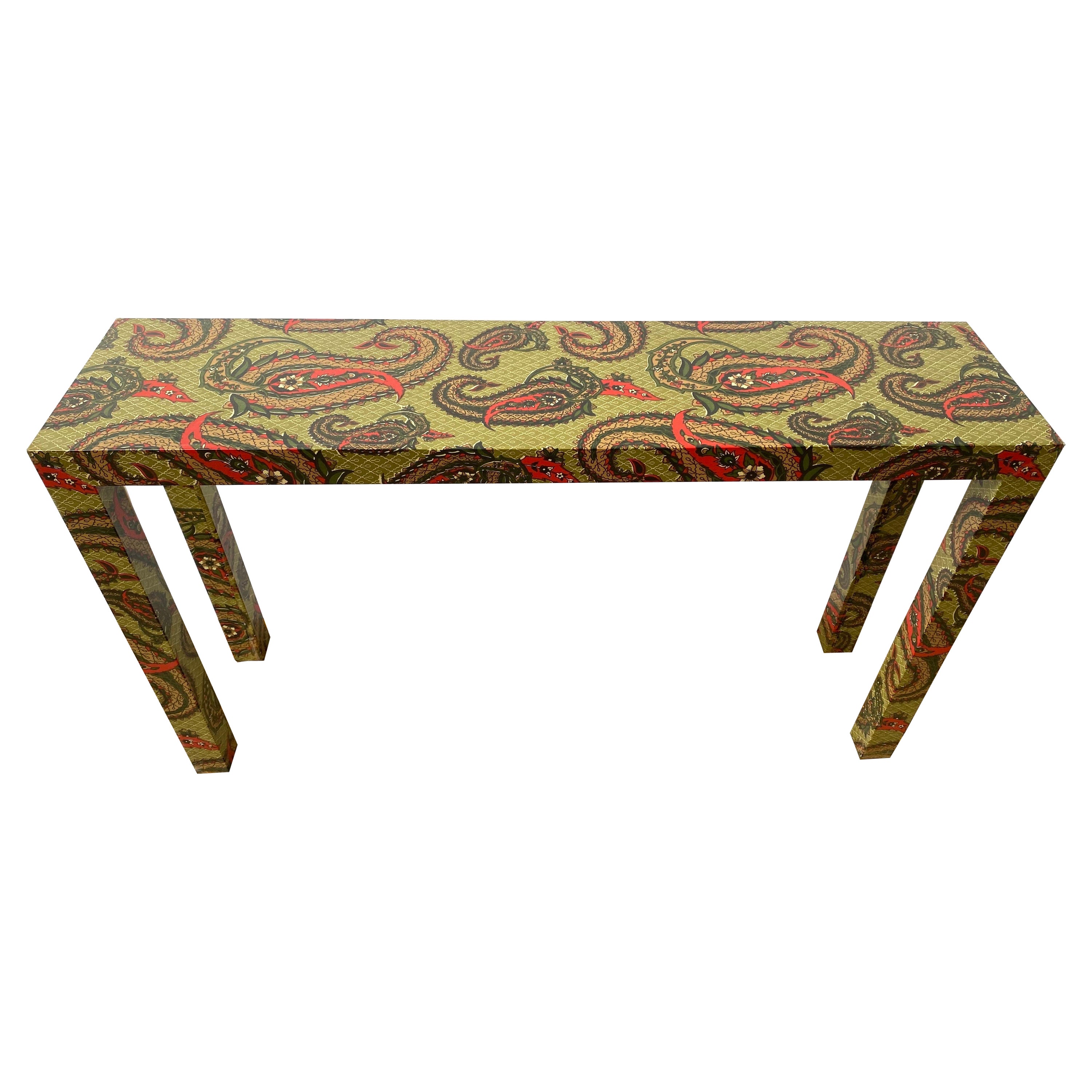 Classis 70's Parson Style Console table. quilted maple at 1stDibs