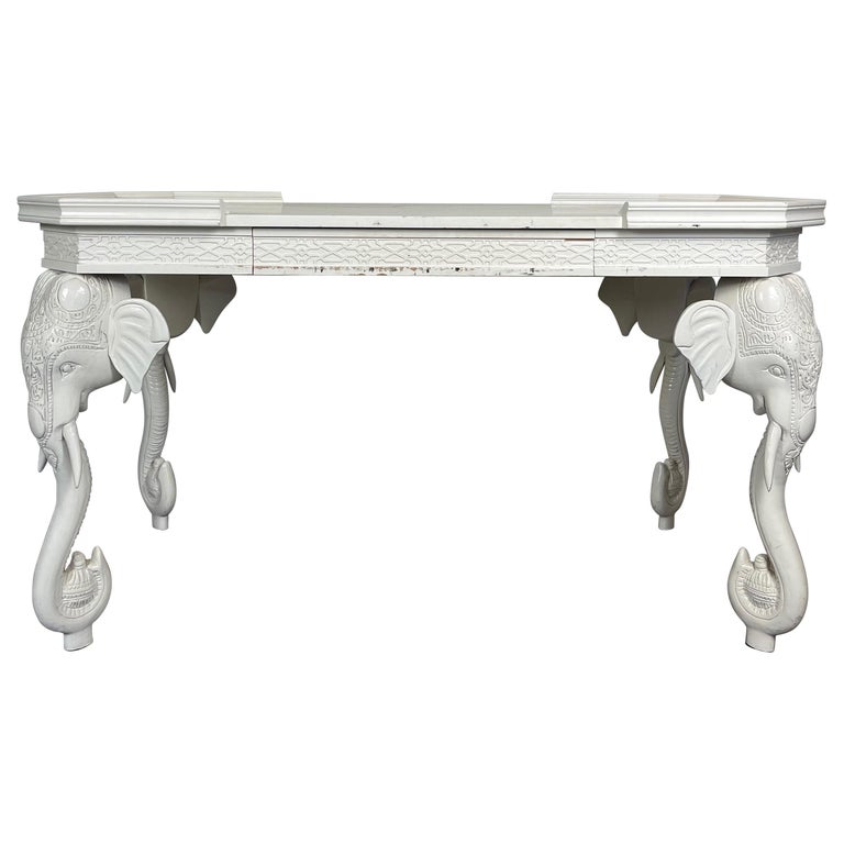 Carved Elephant Console in White Lacquer by Gampel and Stoll For Sale at 1stDibs